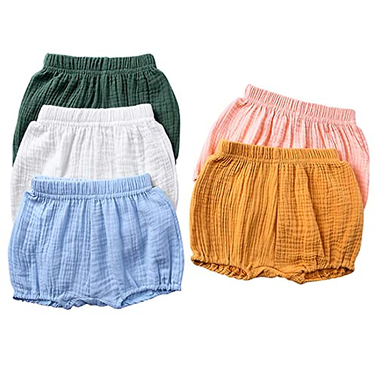 EISHOW 5 Packs Infant Baby Summer Shorts Soft Loose Bloomers Unisex Girls Boys Cotton Linen Blend Harem Triangle Shorts Pants