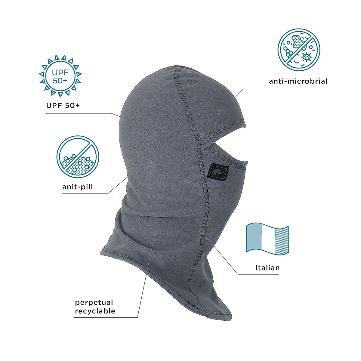 Turtle Fur Recycled Micro Fur Fleece MaxClava Single-Layer Performance Balaclava, Graphite