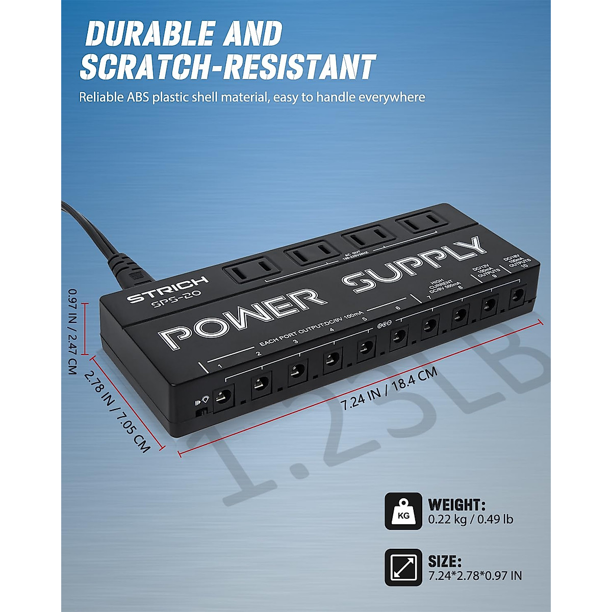 STRICH SPS-20 Guitar Power Supply 10 Isolated DC Output for 9V/12V/18V Effect Pedal