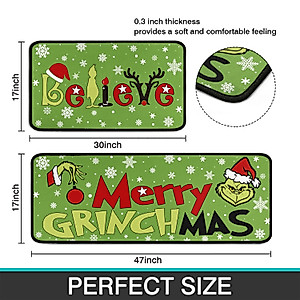 Faptoena Merry Grinchmas Christmas Kitchen Rugs and Mats Set of 2,Christmas Kitchen Decoration,Non Slip Absorbent Kitchen Mat Waterproof Runner Rug for Laundry Room and Sink