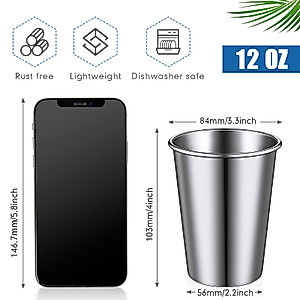 Baderke 16 Pack Stainless Steel Cups for Kids and Adult Pint Cup Tumbler Metal Cups Stackable Cup Shatterproof Metal Drinking Glasses for Travel Outdoor Camping (12 oz/ 350 ml)
