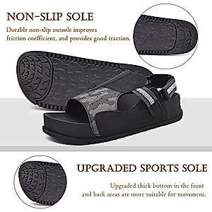 KUAILU Womens Comfortable Walking Platform Plantar Fasciitis Arch Support Ladies Athletic Orthotic Cushion Adjustable Back Strap Hiking Sandles Summer Open Toe Sport Outdoor Water River Black Size 8.5