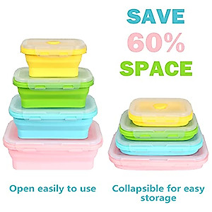 VIGIND Set of 4 Collapsible Foldable Silicone Food Storage Container,Space Saving,Air Tight,Reusable,Leftover Meal Box With For Kitchen, Bento Lunch Boxes-Microwave, Dishwasher and Freezer Safe