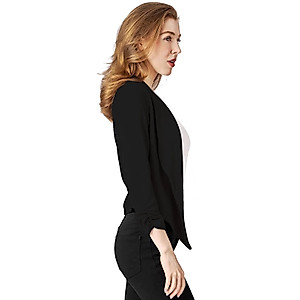 Hybrid & Company Lightweight Open Front Cardigan Classic Ruched Sleeve Work Office Blazer Suit Jackets Black