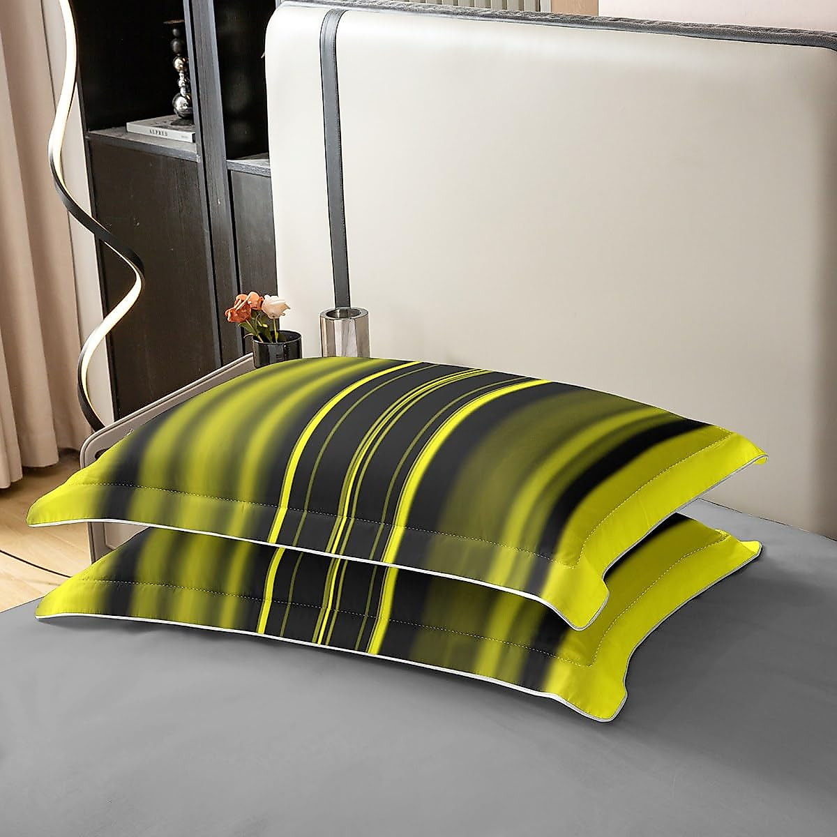 Feelyou Yellow Balck Duvet Cover 100% Cotton Abstract Art Bedding Set for Kids Boys Girls Room Decor Stripes Ombre Comforter Cover Set Queen Size Modern Striped Art Bedspread Cover 3Pcs Zipper