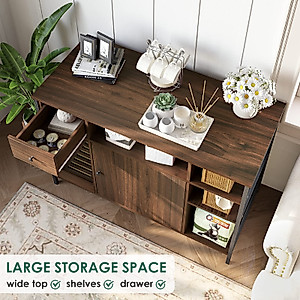 Lovinouse 6 in 1 Cat Litter Box Enclosure Furniture with Litter Catcher, Wooden Cat Washroom with Drawer and Shelves, Hidden Litter Box Cat Cabinet, Side Table for Living Room, Bedroom