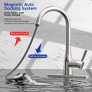 GOESMO Touchless Kitchen Faucet with Pull Down Sprayer, Motion Sensor Kitchen Sink Faucet with 1 Handle 2 Modes Magnetic Docking Spray, Automatic Kitchen Faucets for Sink 1 or 3 Holes Brushed Nickel