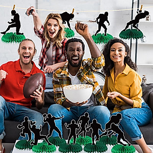 QOUBAI 12Pcs Football Honeycomb Centerpieces Football Player Party Decorations Sports Party Decor Table Toppers Birthday Party Decoration for Baby Shower Gameday Tailgate Party Favor Supplies