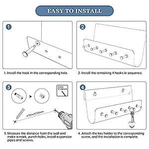 NiHome Silver Wall-Mounted Entryway Organizer - Mail Holder, Key Rack and Hanger with 5 Hooks for Home, Office, Hallway and Mudroom