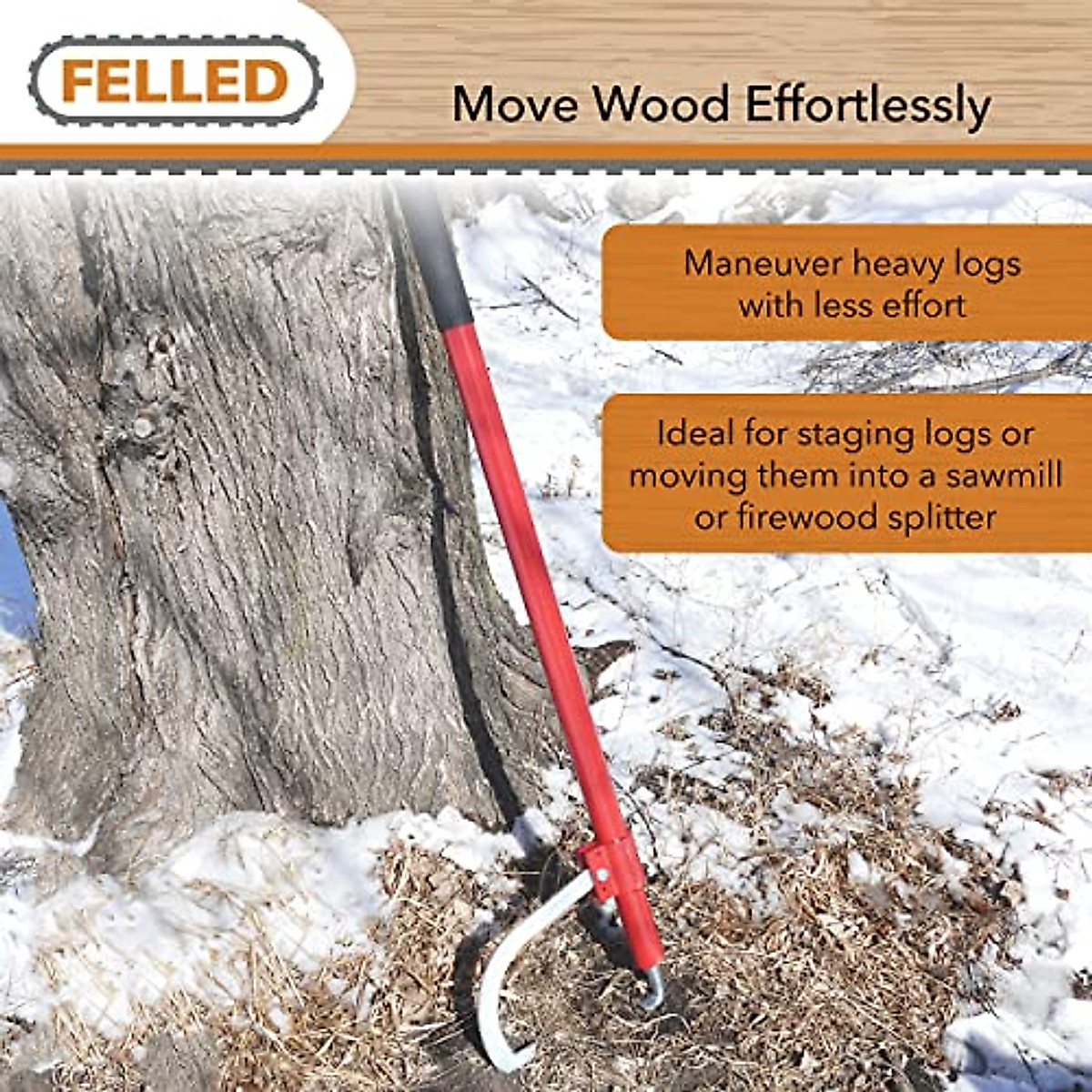 Felled Large Log Cant Hook - 48in Tree Log Roller with Aluminum Handle for Moving Logs Between 8in and 32in Diameters