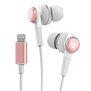 Thore iPhone Earphones (Apple MFi Certified) V120 in Ear Wired Lightning Earbuds (Sweat/Water Resistant) Headphones with Mic/Volume Remote for iPhone 12/13/14 Pro Max - Rose Gold
