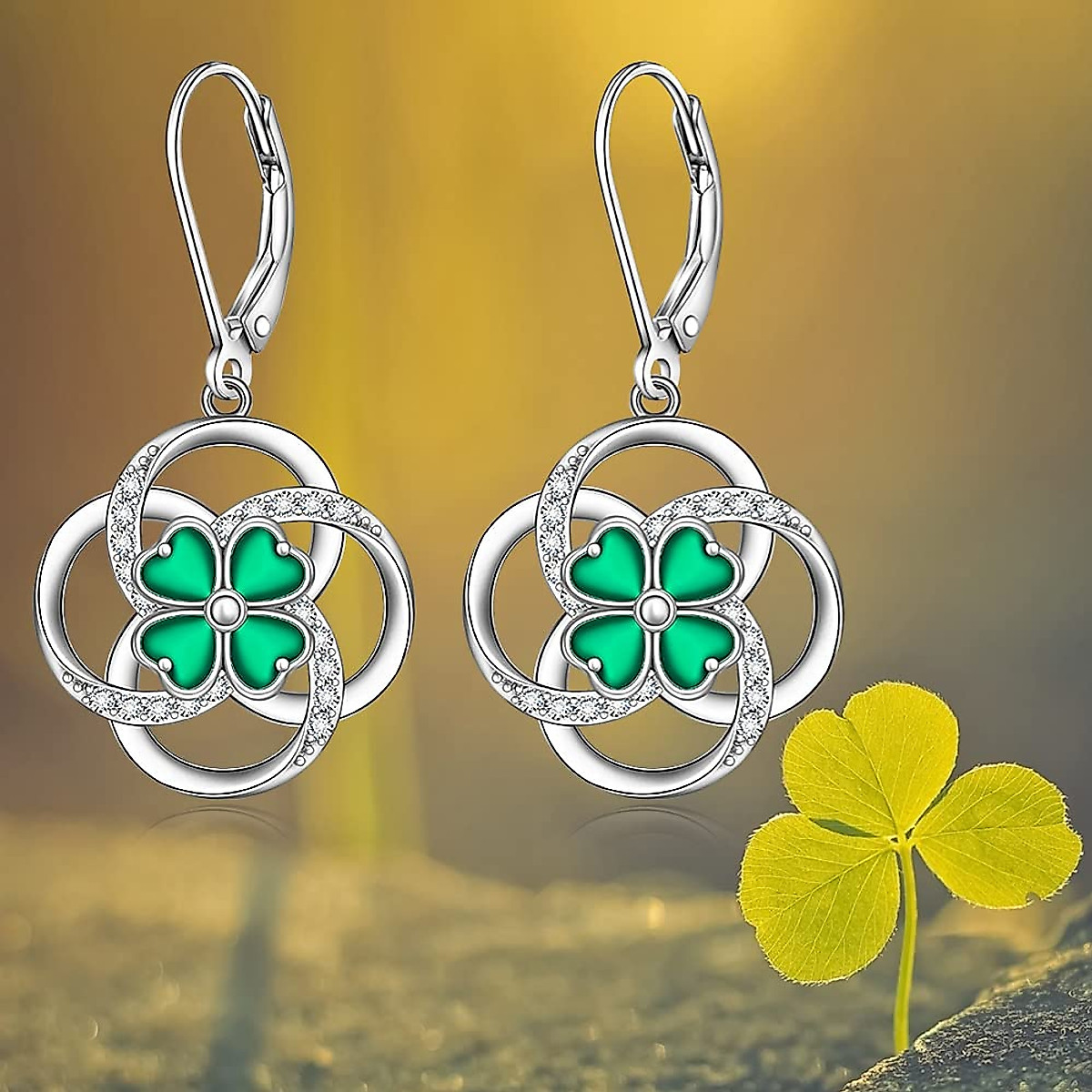 Shamrock Earrings for Women St Patricks Day Four Leaf Clover Earrings Dangle Sterling Silver 925 Celtic Knot Irish Shamrock Green Lucky Jewelry Gifts