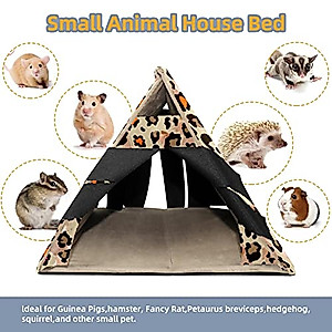 Orange Rosy Leopard Pattern, Hamster Hideout House Bed for Gerbils Chipmunks Squirrels Hedgehogs Guinea Pigs Small Animal Cage Habitat Decor