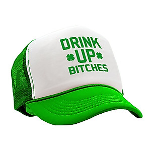 Drink UP Bitches - st Patricks Day Party Paddy - Vintage Retro Style Trucker Cap Hat (Neon Green)