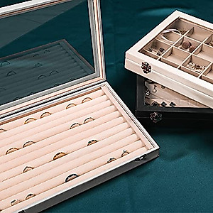 Frebeauty Large PU Jewelry Box Bundle:A Multi-functional Jewelry Box(Black) and 10 Slots Large PU Tray with Clear Lid of Rings Earrings Necklace Bracelets for Women Girls