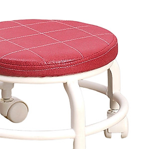 figatia Rolling Stools with Wheels Low Height Rolling Stool Portable Comfortable Household Small Shoe Stool Seat Pulley Wheel Stool for Home Kitchen, Red