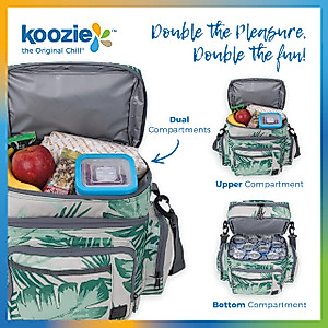 KOOZIE Dual Compartment Cooler Lunch Bag for Women - Large Double Decker Insulated Lunch Box with Removable Shoulder Strap - Resuable Lunch Tote for Work, Travel, Beach, Picnic (Tropical)