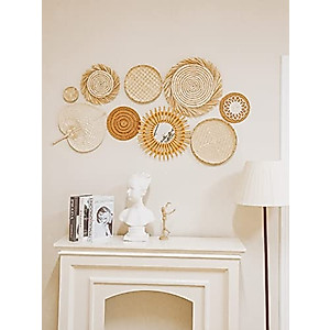 Wall Basket Decor Set of 10 - Hanging Woven Wall Baskets Decorative Seagrass - Farmhouse Wall Decor Kitchen Boho Handcrafted & Unique Wicker Wall Art Decor for Living Room, Dining Room, Bed Room