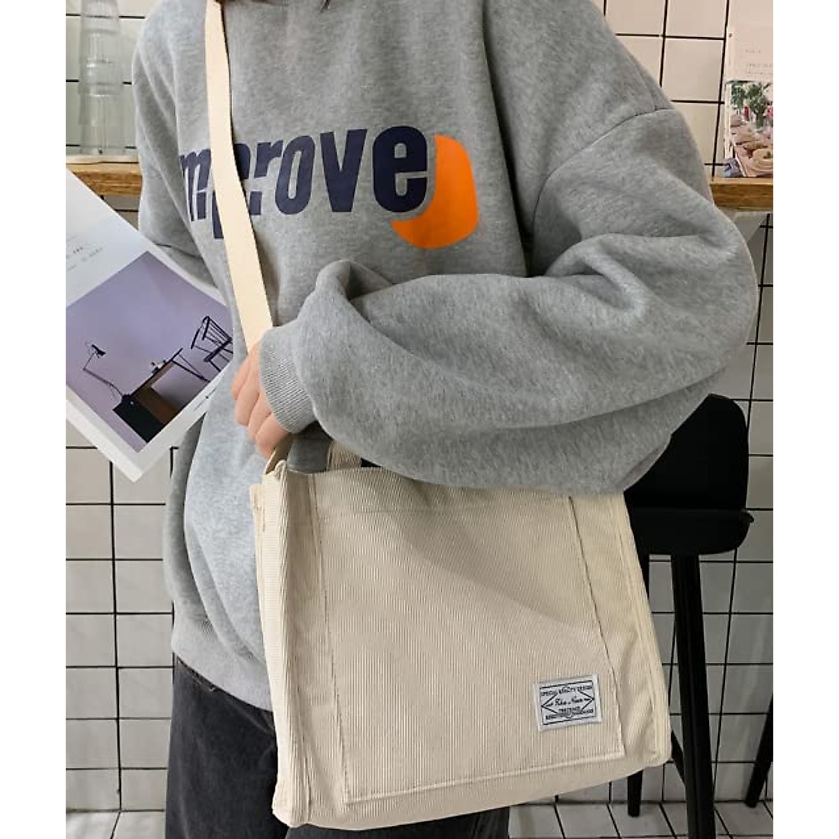 Corduroy Tote Bag for Women Small Satchel Shoulder Crossbody Bag Hobo Bag for Work School Travel 2023