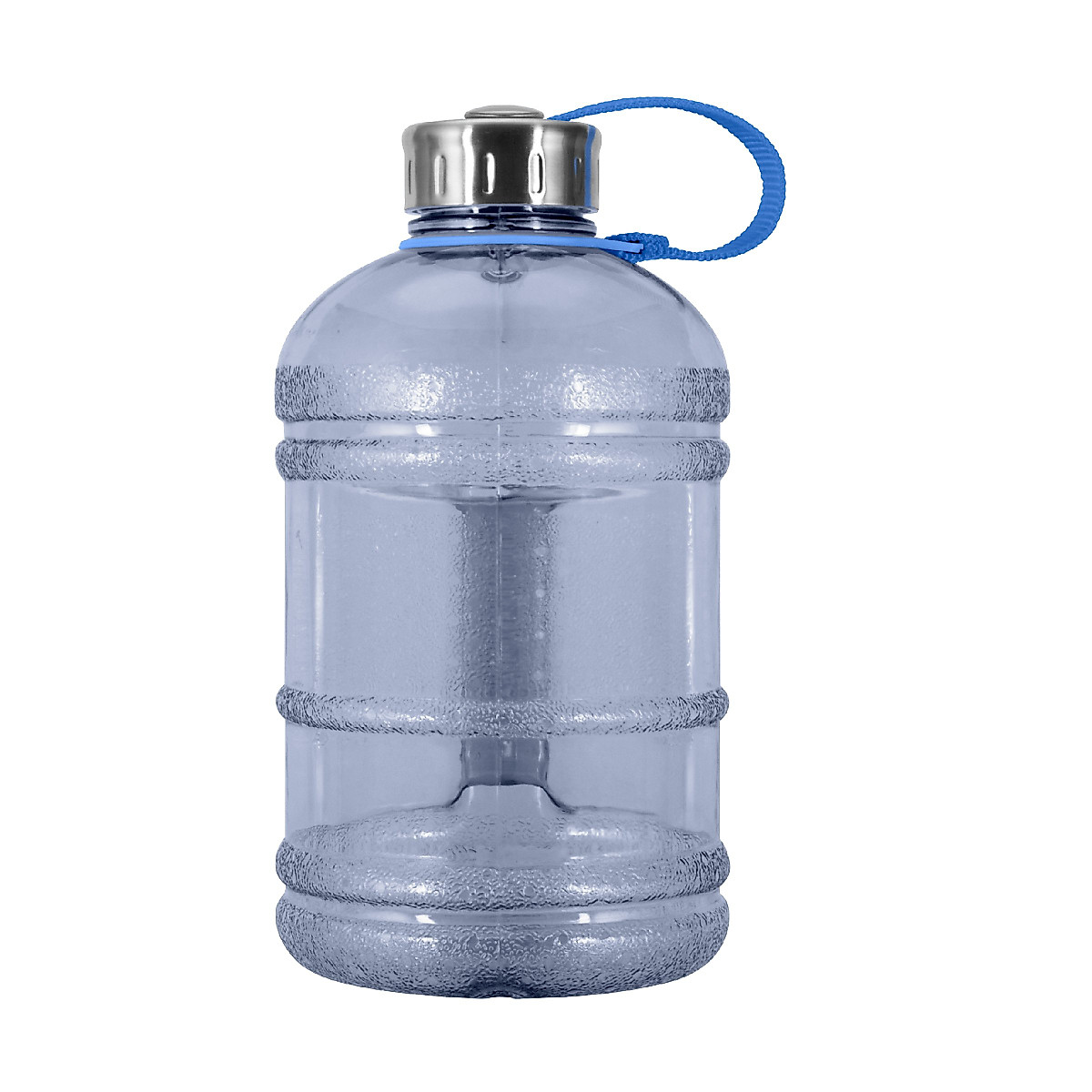Geo Sports Bottles 1/2 Gallon (64 oz) BPA Free Reusable Leakproof Wide Mouth Sports Water Jug Bottle with Handle and 48mm Stainless Steel Cap (Natural Blue)