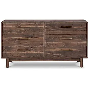 Signature Design by Ashley Calverson Mid-Century Modern 6 Drawer Dresser, Mocha Brown
