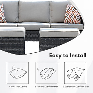 ovios Patio Cushion Covers, Waterproof Cushion Cover for Outdoor Furniture, Sofa, Couch, Ottoman Seat Back Cushion Cover with Zipper (8 Covers, Beige)