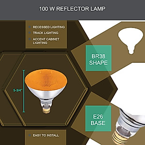 Dysmio Lighting 100 Watt 120 Volt Flood BR38 E26 Incandescent Light Bulb Amber 2 Pack