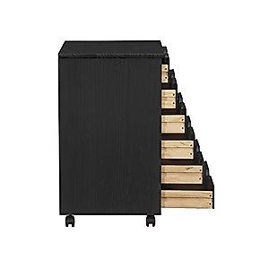 Linon Rolling Storage Corinne Cart, Six Wide Drawers, Black Wide