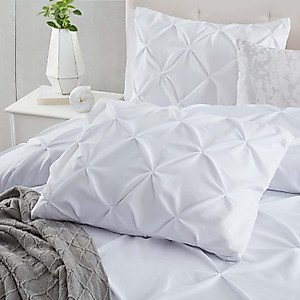 Nestl White Duvet Cover Queen Size - Pintuck Queen Duvet Cover Set, 3 Piece Double Brushed Duvet Covers with Button Closure, 1 Pinch Pleated Duvet Cover 90x90 inches and 2 Pillow Shams