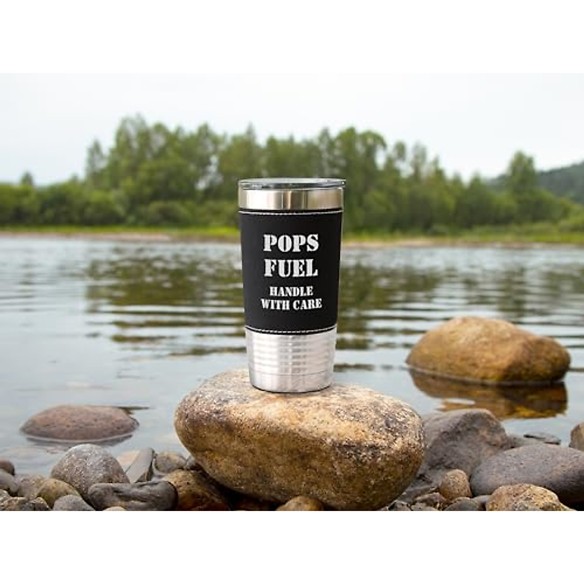 Generic Pops Fuel Engraved Leatherette Tumbler, Gifts For Pops, Unique Gift For First Time Dad Father's Day, Birthday, Appreciation, Retirement, Black