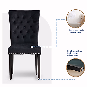 Restworld Velvet Fabric Dining Chair, American-Style Rural and Post-Modern Style Unique Design with Tufted Dining Room Chair Set of 4 (Black)