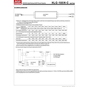 Mean Well HLG-185H-C1400B Power Supply, Single Output, LED, 200 W, 1.5" H x 2.7" W x 9" L