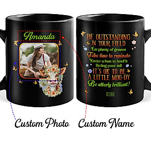 Black Ceramic Coffee Mug Photo Mugs Personalized Picture Butterfly Custom Name Birthday Gifts For Cow Lovers Women Mothers Day Novelty Tea Cup Table Desk Accessories 11 And 15 Oz