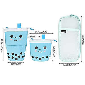 Cute Pencil Case Telescopic Holder Stationery Case with Grid Mesh Pencil Holder, Pop Up Pencil Pouch Standing Pen Holder Makeup Office Bag Organizer School Box for Girls Students Women Adults