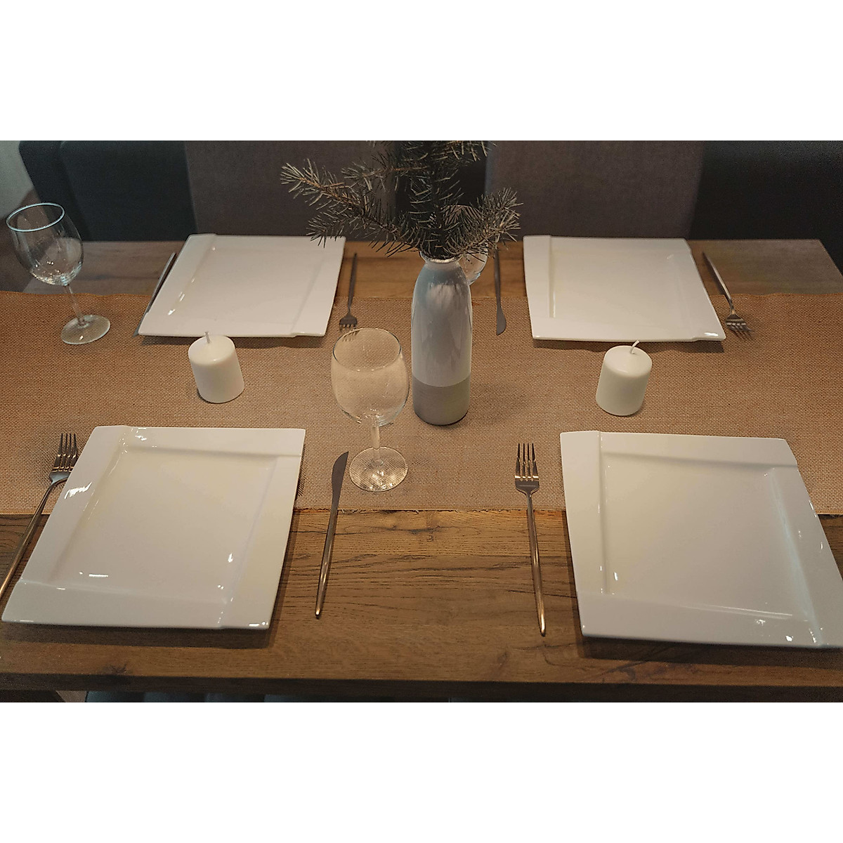 ANQLRMD 10 Pack Burlap Table Runners Bulk (12 x 108inches Long), Runner for Wedding, Party Table Decorations, Boho Décor - Natural Rustic Jute Burlap Runner for Table