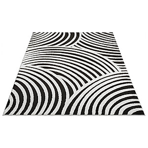 Abani Nomad Cream & Black Area Rug 8' x 10' for Living Room, Bedroom - Black Linear Curves Design - Durable & Easy to Clean