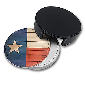 Wood Texas Flag Drinks Coasters With Holder, Suitable For Kinds Of Cups, Set Of 6