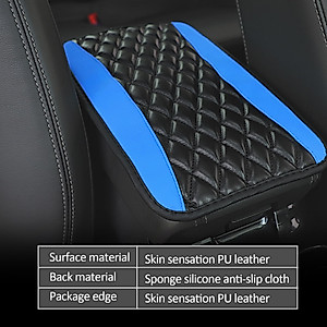 NGHEY 1 PC Car Armrest Box, PU Leather Embroidery Anti-Slip Central Handbayic Case Cover, 12.5In x 7.4In Four Seasons Universal, Suitable for Most Cars (Blue)