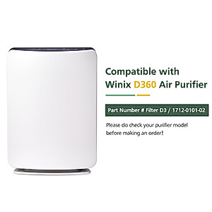 D360 Replacement Fil-ter D3 Compatible with Winix D360 Air Puri-fier, Replaces for Winix 1712-0101-02, 2 H13 True HEPA Fil-ters and 8 Activated Carbon pre-fil-ters