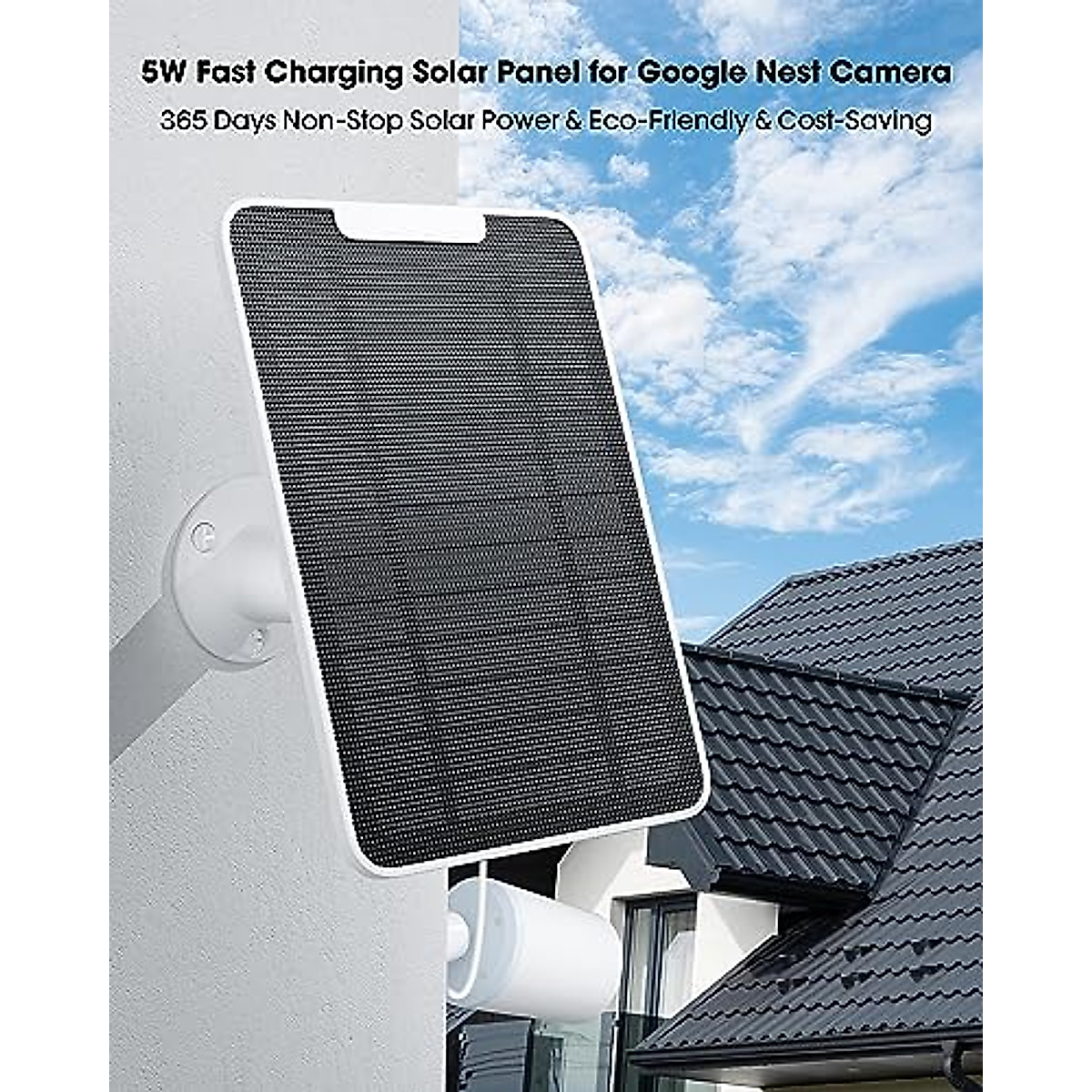 Solar Panel Charger Compatible with Google Nest Camera Outdoor & Indoor (Battery Version), 5W Solar Power for Google Nest Cam, IP65 Weatherproof, w/Secure Wall Mount & Screwdriver, 13ft Cable, 4 Pack