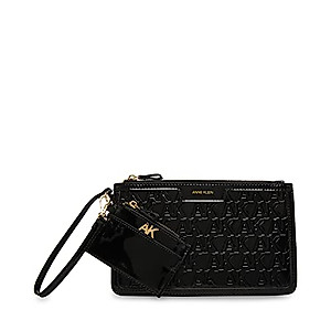 Anne Klein AK Embossed Pouch Set in Patent, Black