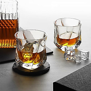 YUFDA Whiskey Glasses, 7 oz Bourbon Glasses Set of 4 Square Bottom, Old Fashioned Glass for Drinking Cocktail Scotch Cognac, Luxury Whiskey Gifts for Men Rocks Glasses