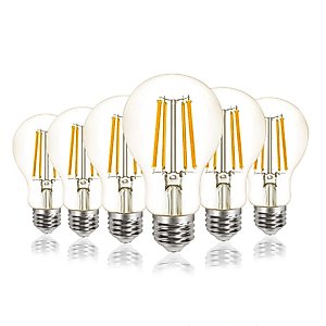 Inlight A19 Dimmable 5W LED Light Bulb, E26 Base, Warm White(2700K), 6-Pack, 50-Watt Equivalent Vintage Edison Light Bulb with Amber Glass and Filament Design, ETL Listed, IN-0511-6-AM-27