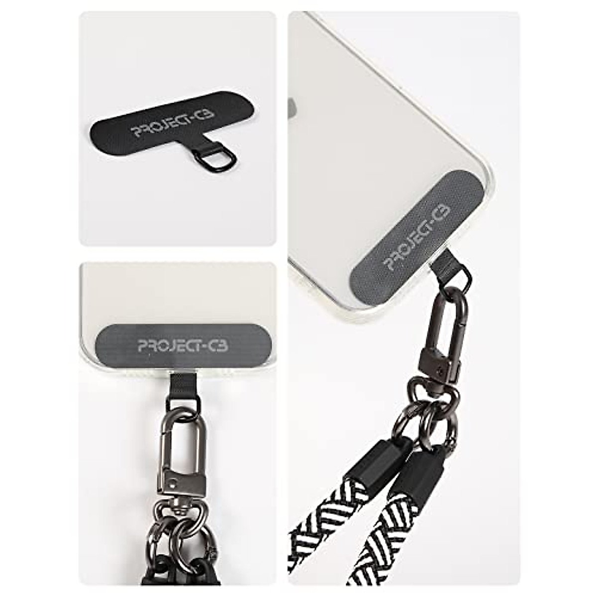 project-cb Phone Tether Tab 2 Pack,Universal Phone Lanyard Patch Without Adhesive,Phone Strap Replacement Part for Cell Phone (Black&Clear)