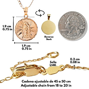 MXArtsCrafts - Virgen de Guadalupe round gold medal necklace, 14k gold laminated Chain with charm Our Lady of Guadalupe, Virgin Mary pendant Necklace, Religious Catholic Jewelry with gift box