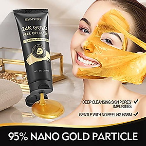 Blackhead Remover Mask, 3-in-1 Peel off Face Mask with 24K Gold Serum & Silicon Brush,24K Gold Facial Mask For Deep Cleansing Blackhead, Whitehead, Pores, Acne, Oil, Peel Mask Black Mask(80g+20ml)