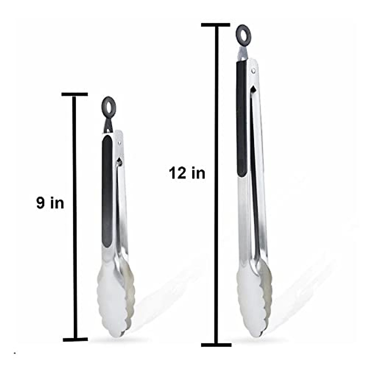 Akuzedos Kitchen Tongs,Stainless Steel Cooking Tongs Silicone Non-slip Grip, Locking Grilling Food Tongs Set of 2, 9" and 12"