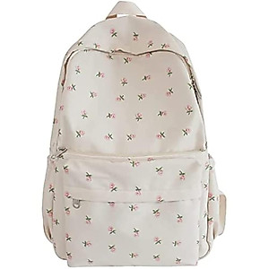 2023 Cute Preppy School Bag Floral Printed Kawaii Backpack Cottagecore Aesthetic Backpack BookBag Laptop Daypack (White)