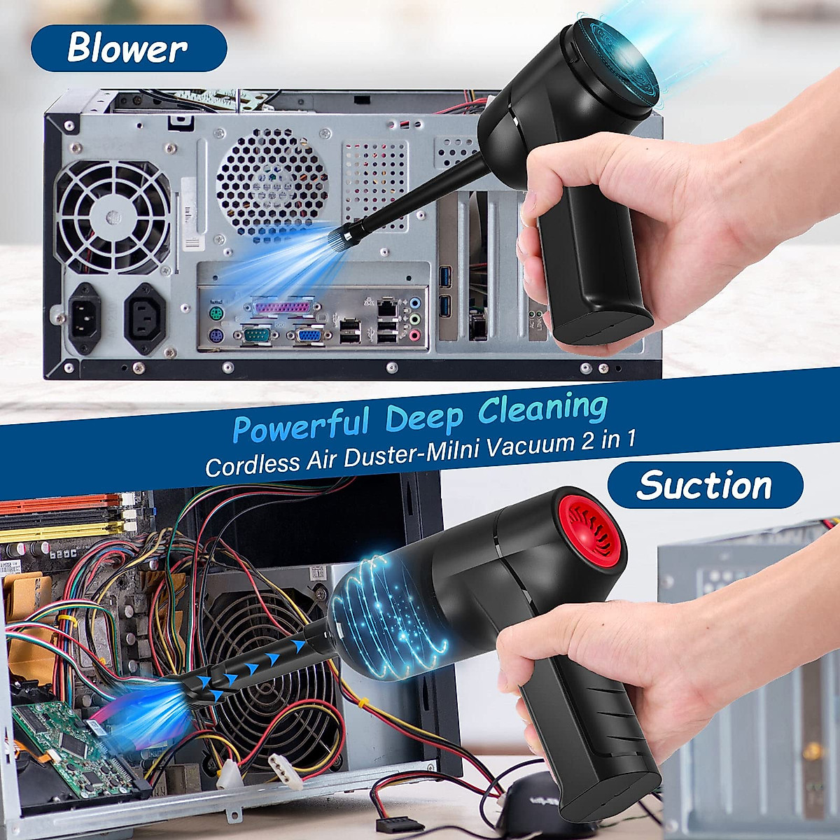 Goweto 3-in-1 Keyboard Vacuum Cleaner - Compressed Air Duster- Mini Vacuum- Computer Vacuum Cleaner- Canned Air Spray