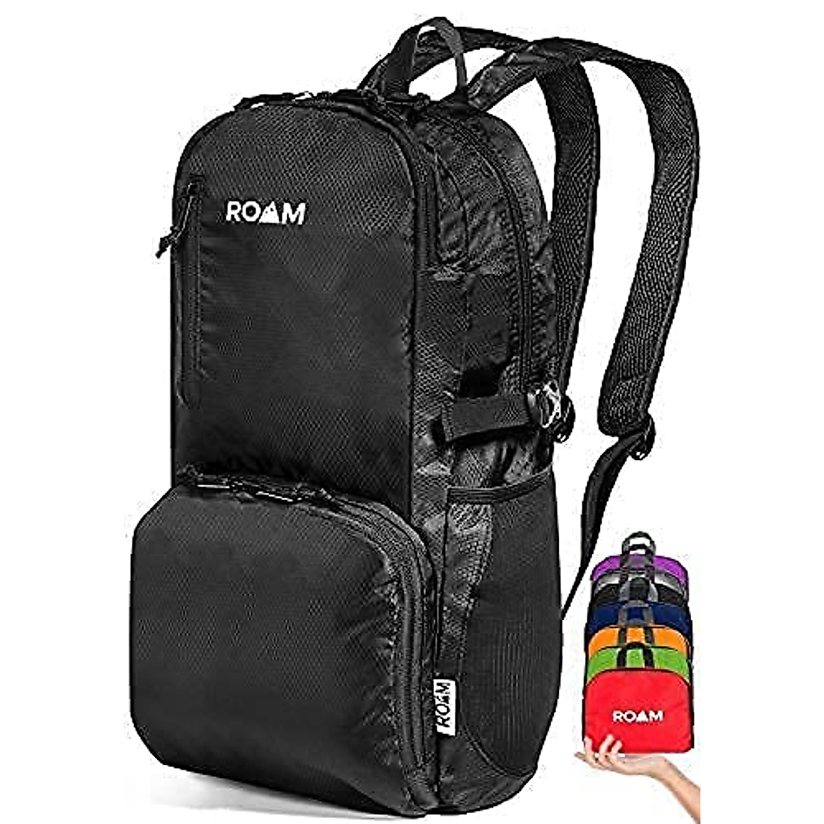 Roam 25L Hiking Daypack, Lightweight Packable Backpack, Rainproof, for Travel, Camping, Foldable, Durable, Water Resistant Ultra Light - True Black